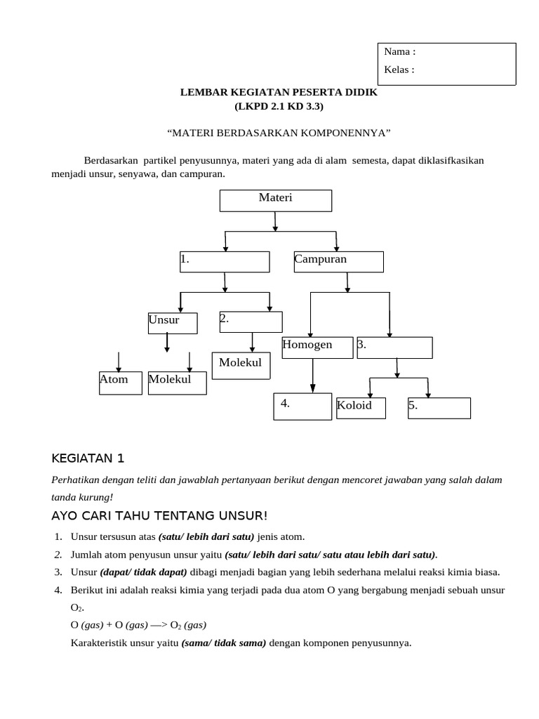 LKPD Klasifikasi Materi | PDF