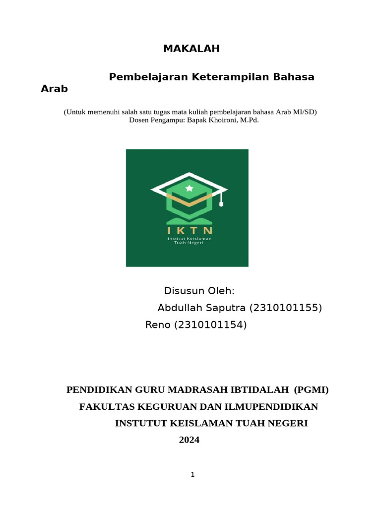 Makalah Pembelajaran Bahasa Arab | PDF