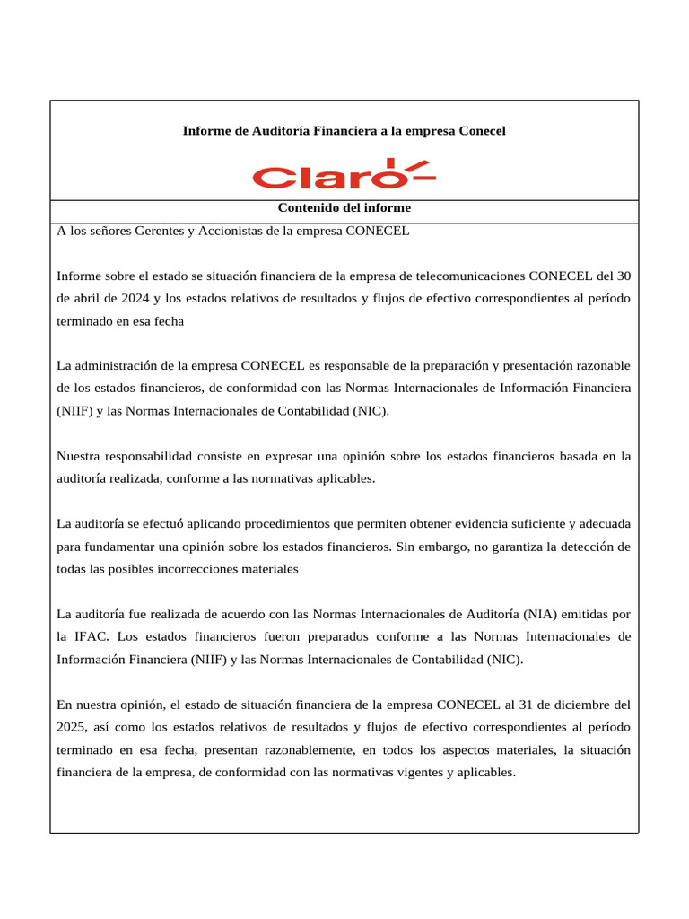 Informe de Auditoria | PDF