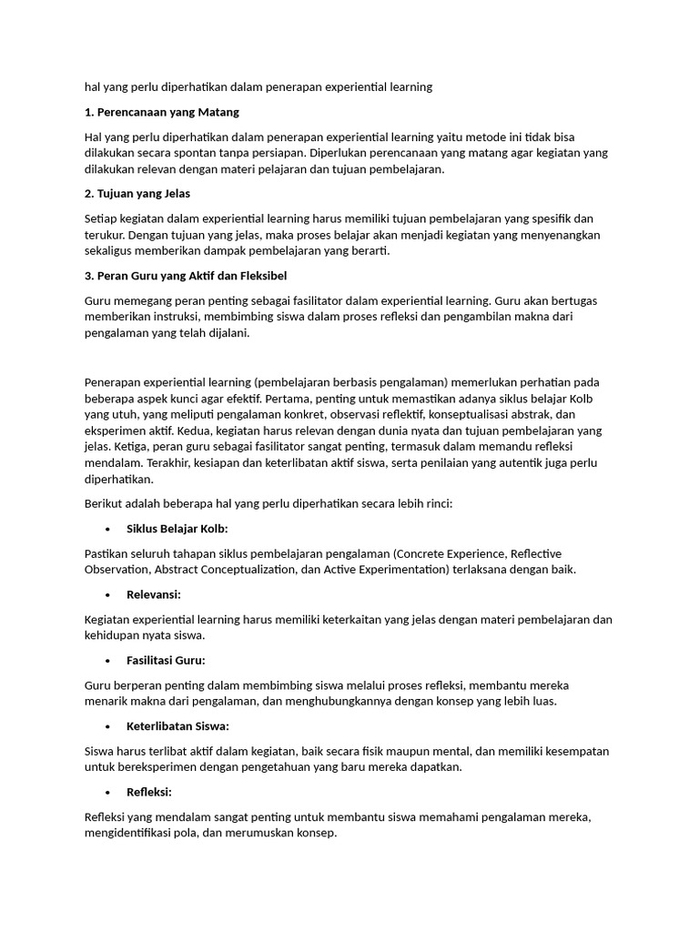 Hal Penting dalam Penerapan Experiential Learning | PDF