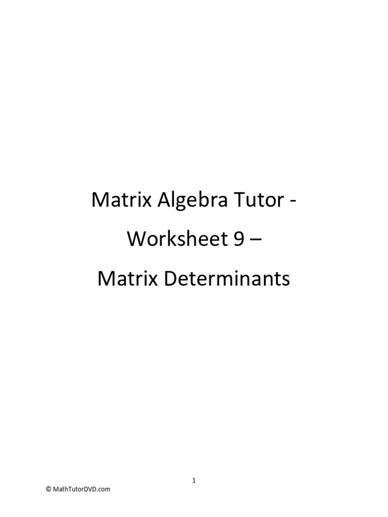 Matrix+Algebra+Tutor+ +workdheet+9+ +Matrix+Determinants | PDF ...