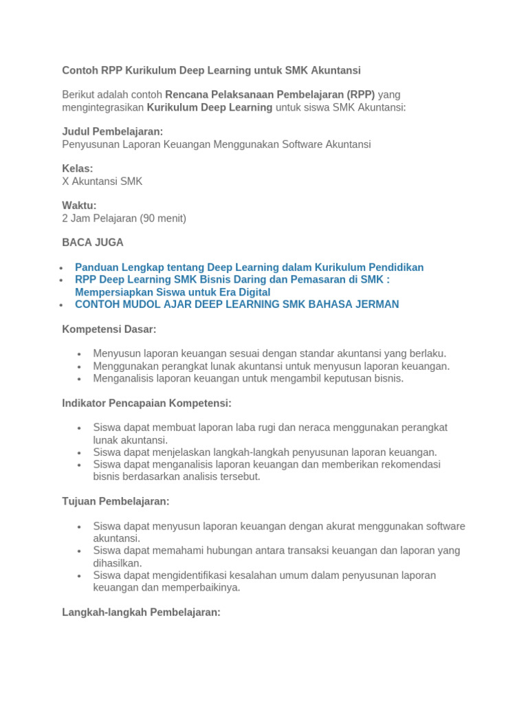 Contoh RPP Kurikulum Deep Learning Untuk SMK Akuntansi | PDF