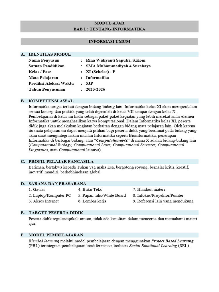 Modul Ajar Informatika Kelas XI | PDF