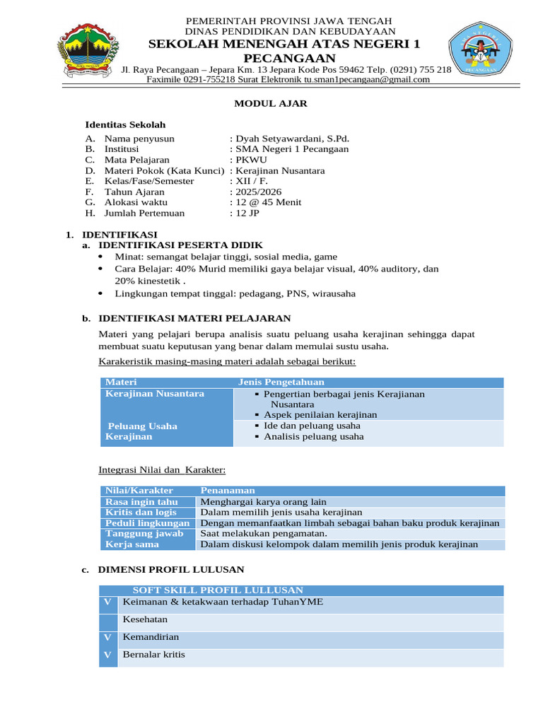 Modul Ajar Pkwu 1 Arif | PDF