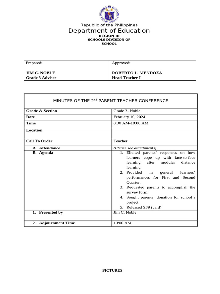 Parents Minutes of Meeting For Quarterly Report Card | PDF