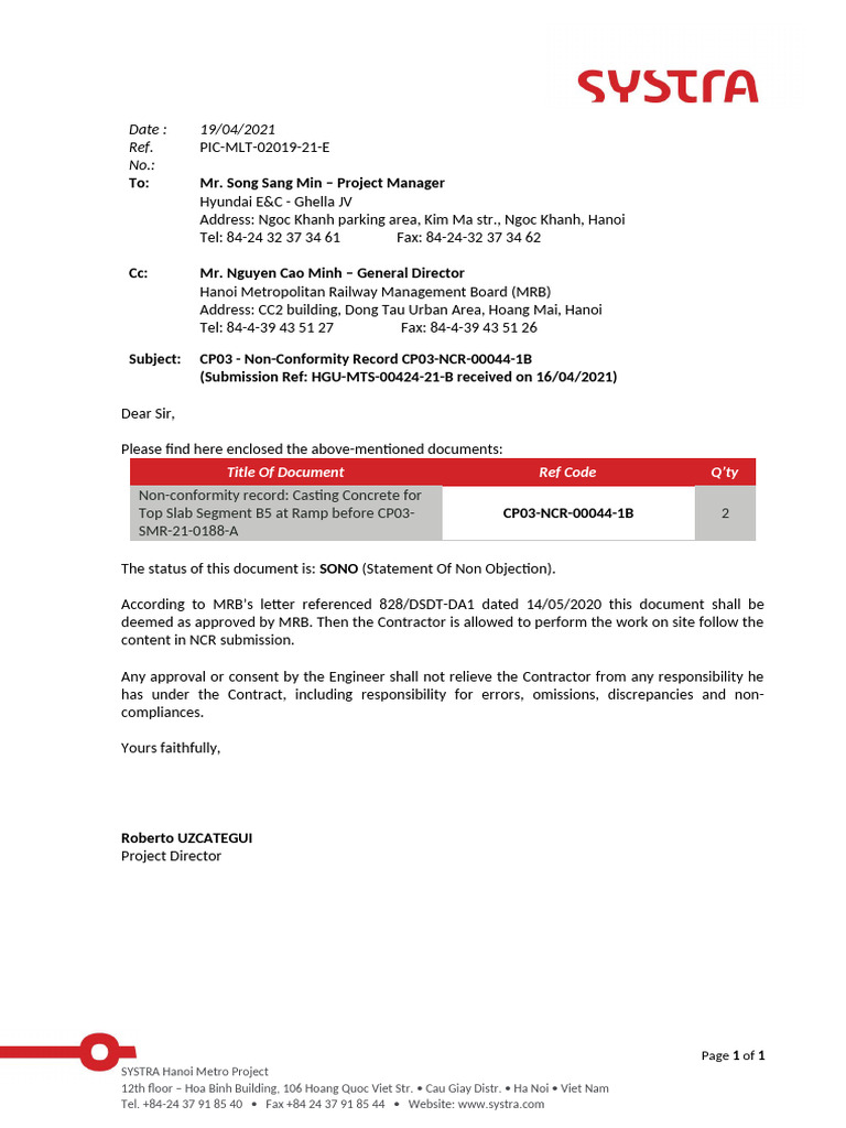 Letter NCR SONO - E | PDF