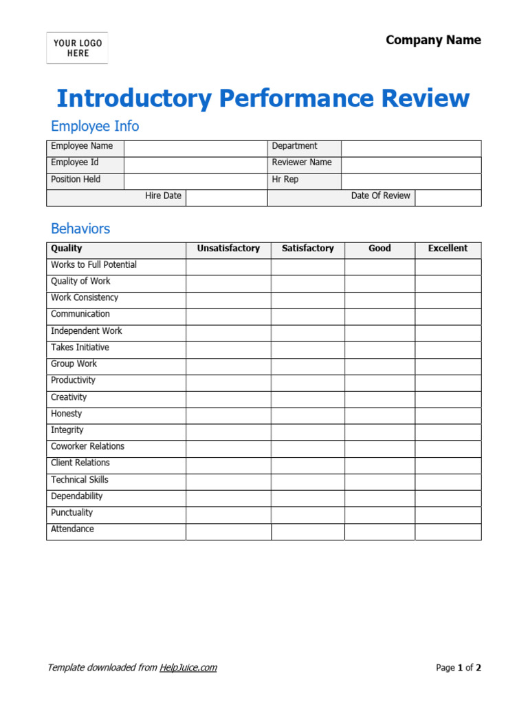 7 New Employee Performance Review Form | PDF