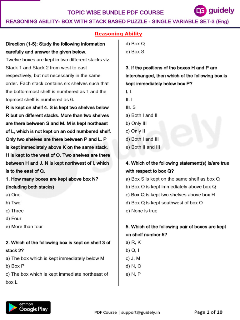 Box With Stack Based Puzzle 3 Ques. | PDF | Chess Theory | Chess
