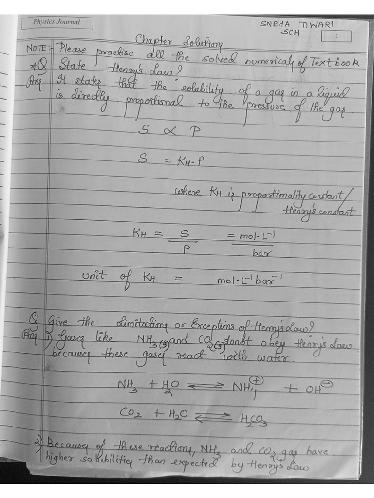 Chemistry Solutions Chapter Notes - Question Answer Form | PDF
