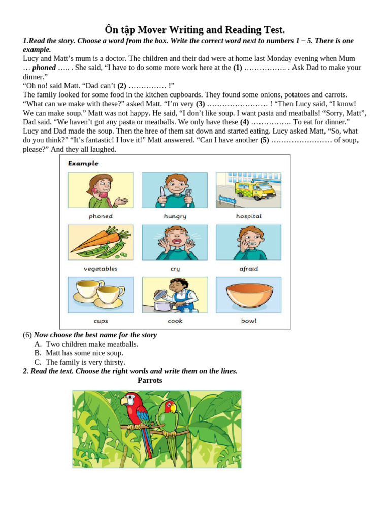 Ôn Tập Mover Writing and Reading Test | PDF