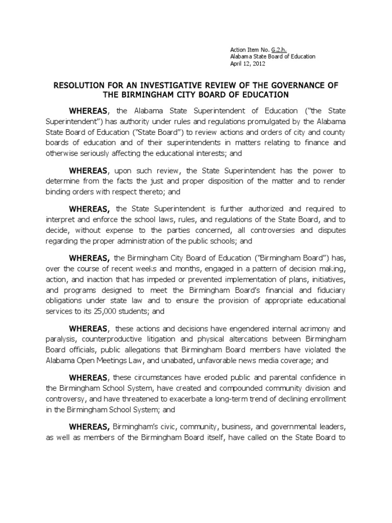 State Board of Education Resolution - Apr 12 12 | PDF | Birmingham | Virtue