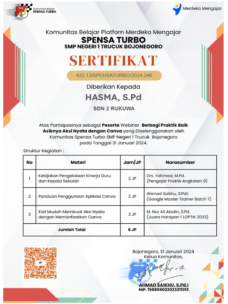Sertifikat HASMA, S.PD | PDF
