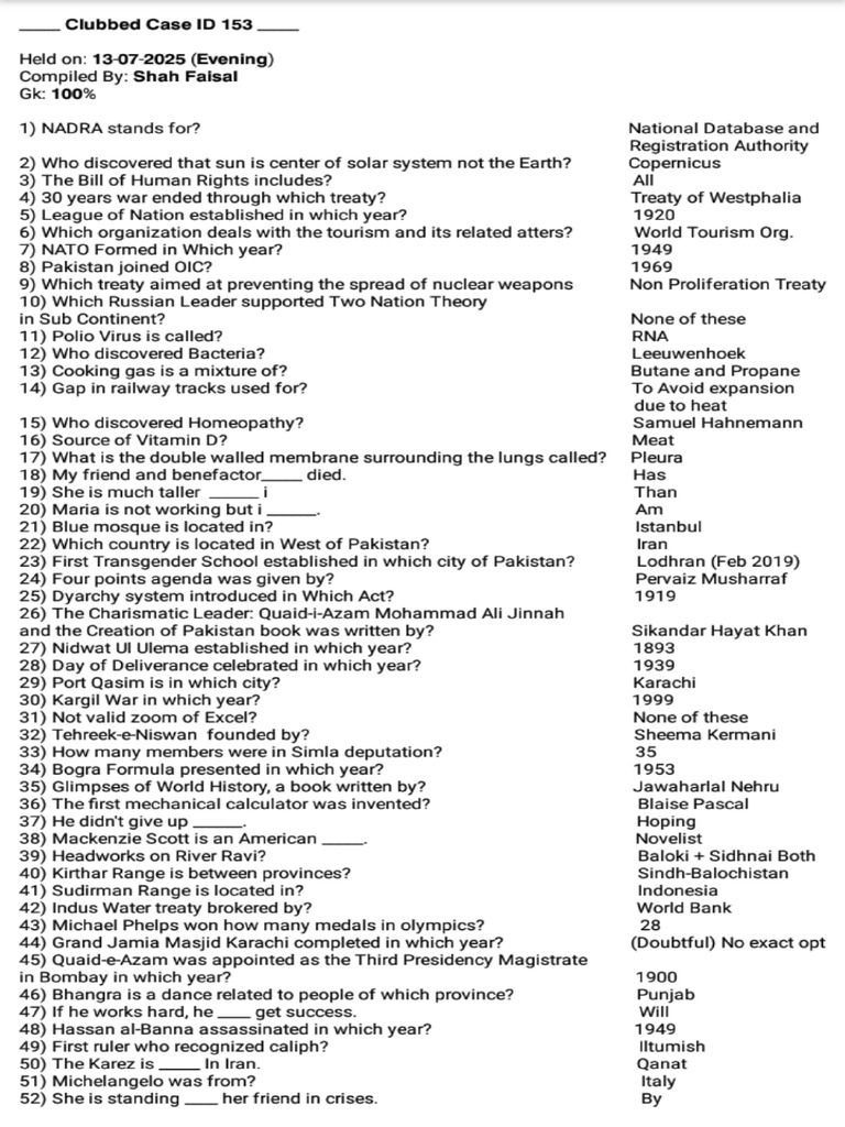Assistants Papers) Compiled by Shah Faisal | PDF