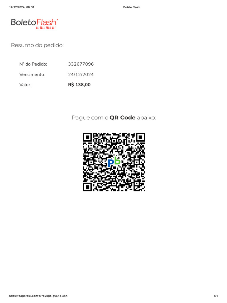 Boleto Flash: Pedido 332677096 R$138,00 | PDF