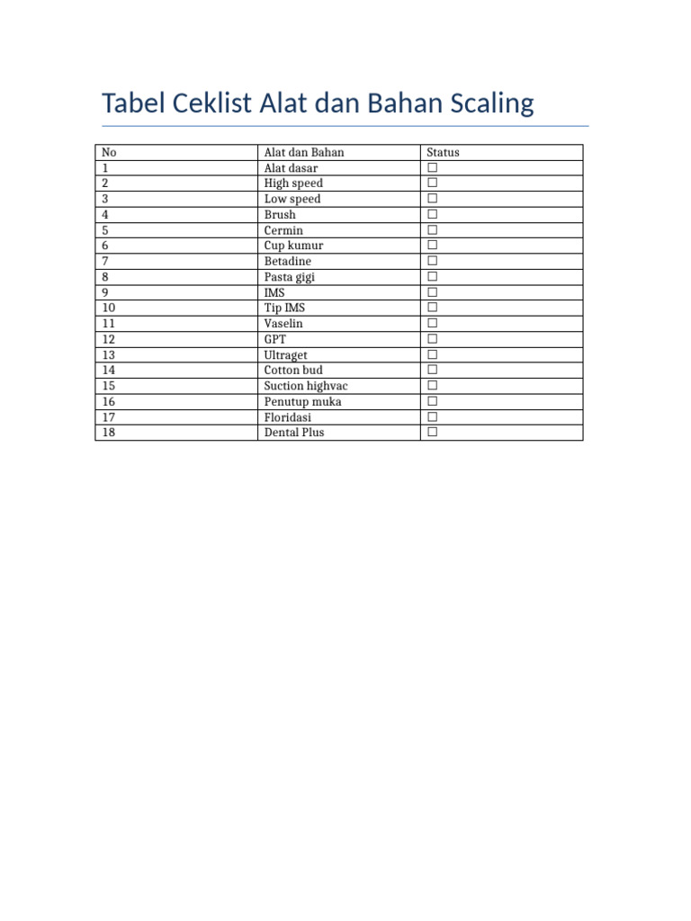 Checklist Alat Scaling Gigi | PDF
