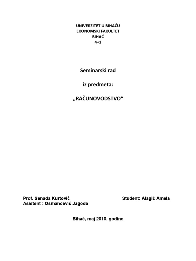 Seminarski Rad - Bilans Stanja (Amela Alagic) | PDF