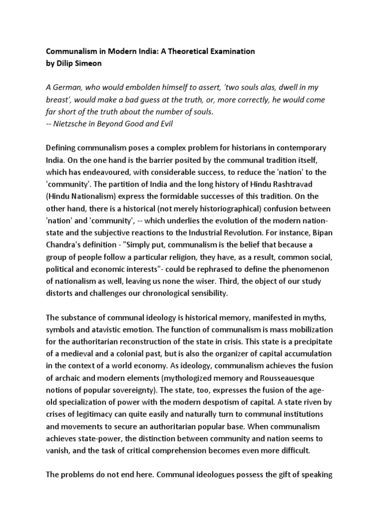 Communalism in Modern India | PDF | Nationalism | British Raj