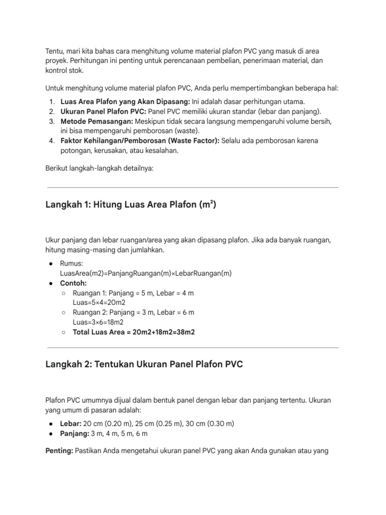 Cara Hitung Volume Material Plafond PVC Yang Masu... | PDF