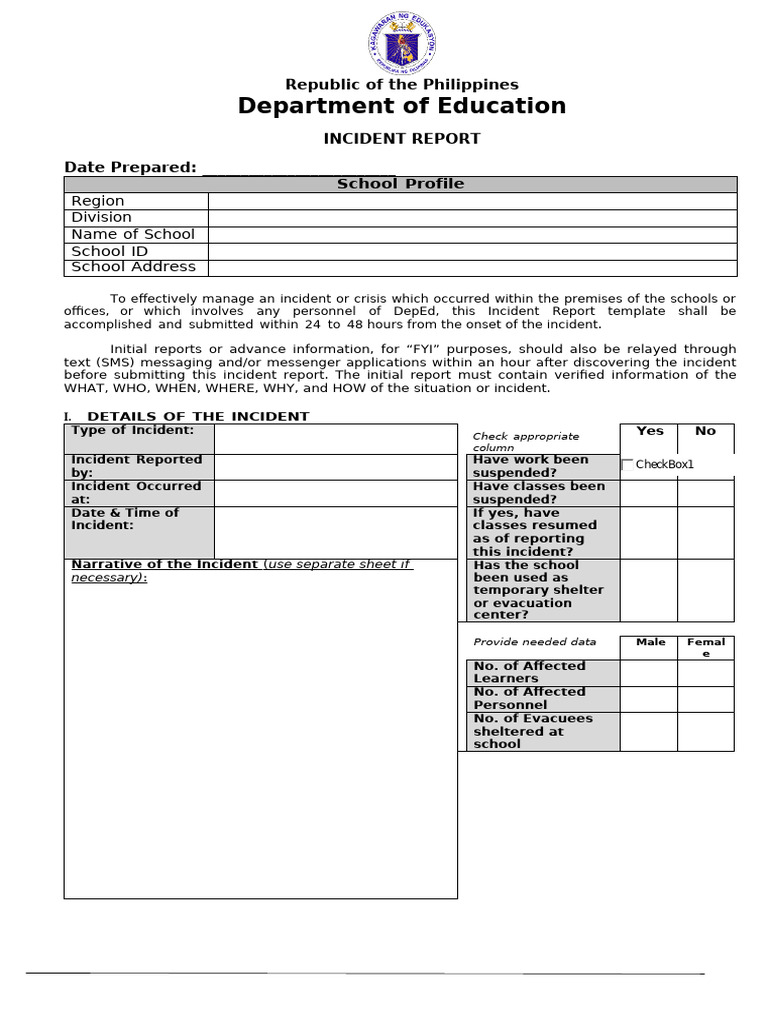 DRRM Template - Incident Report | PDF