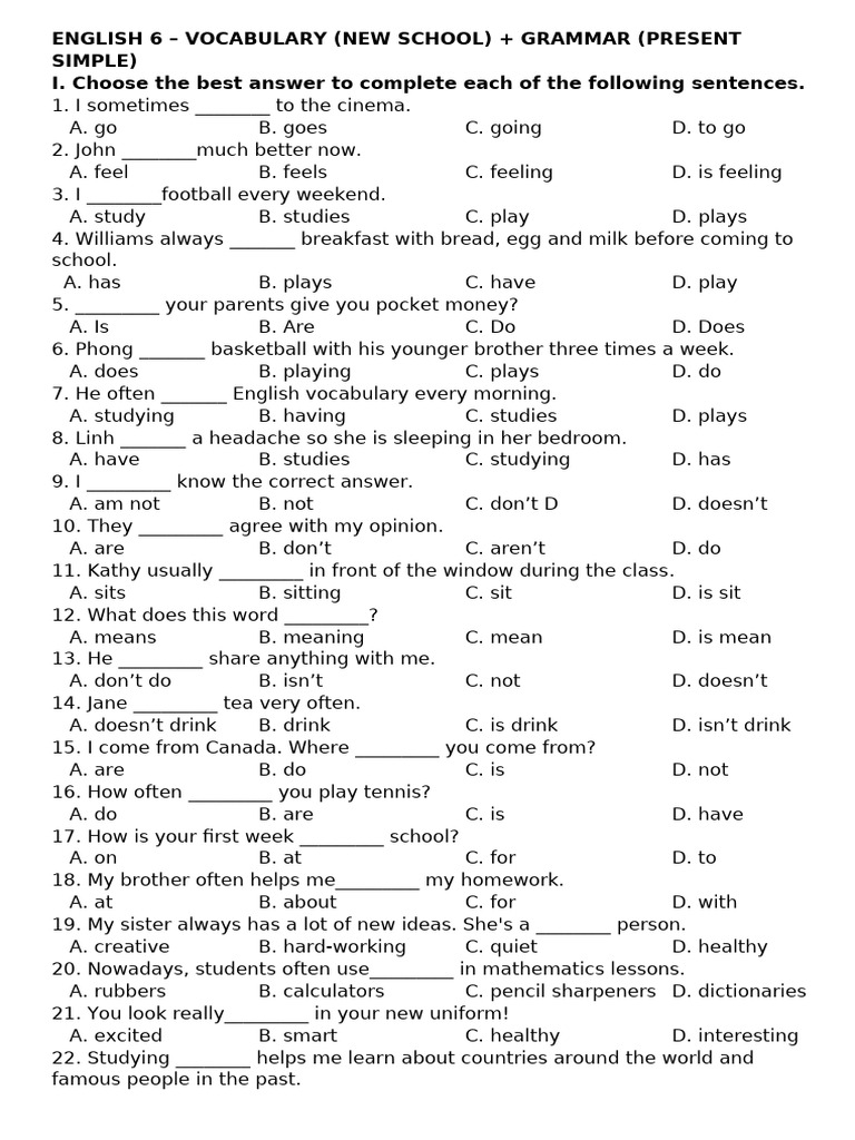 E6 - M1 - Vocab (School) + The Present Simple | PDF