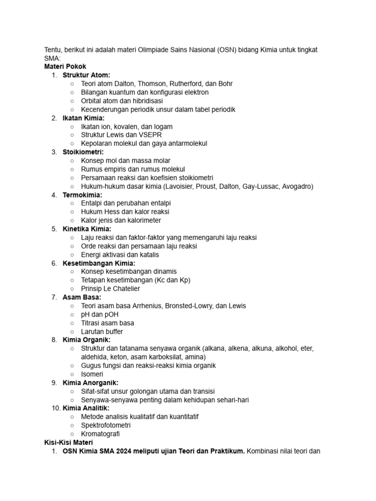 Materi OSN Kimia SMA 2024 | PDF