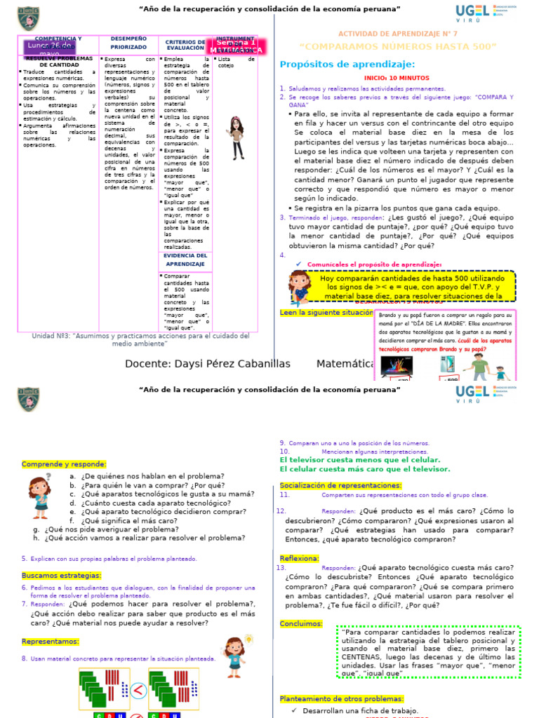 Comparamos Números Hasta 500 | PDF | Aprendizaje | Cognición