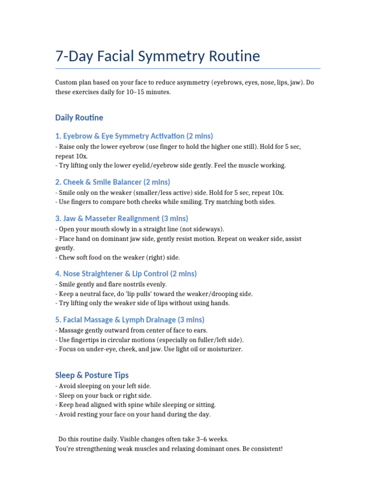 7-Day Facial Symmetry Exercise Plan | PDF