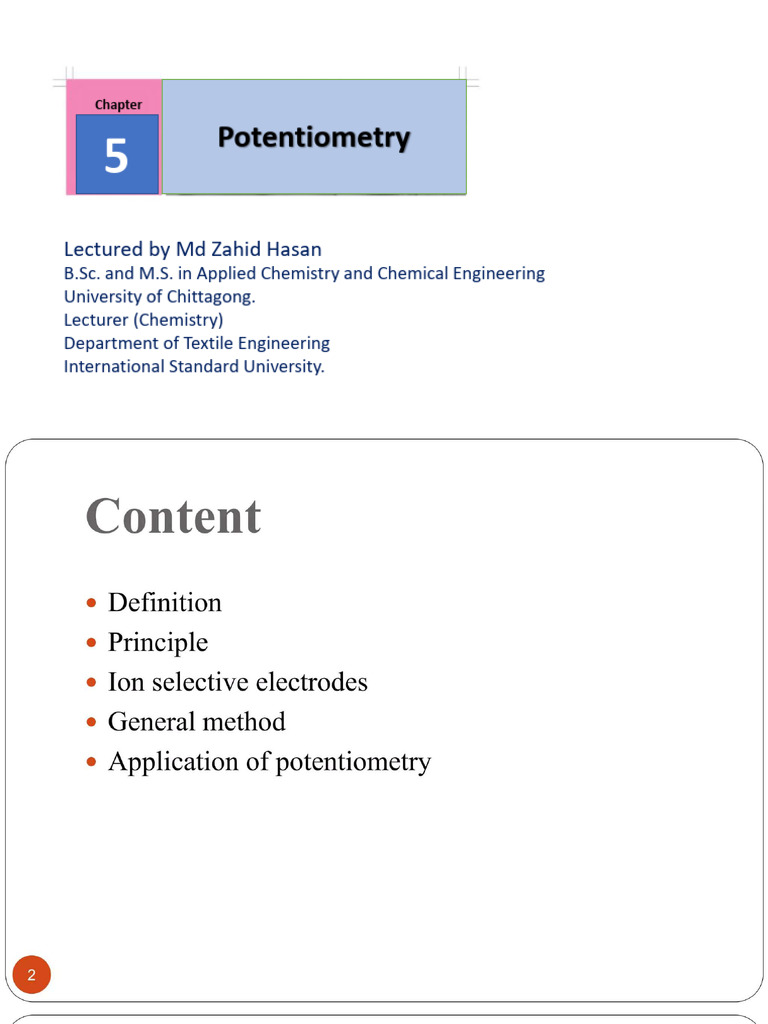 Potentiometry: Lectured by MD Zahid Hasan | PDF
