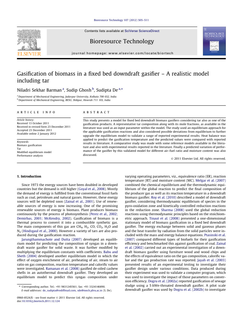 Gasification of Biomass in A Fixed Bed Downdraft Gasifier - A Realistic ...
