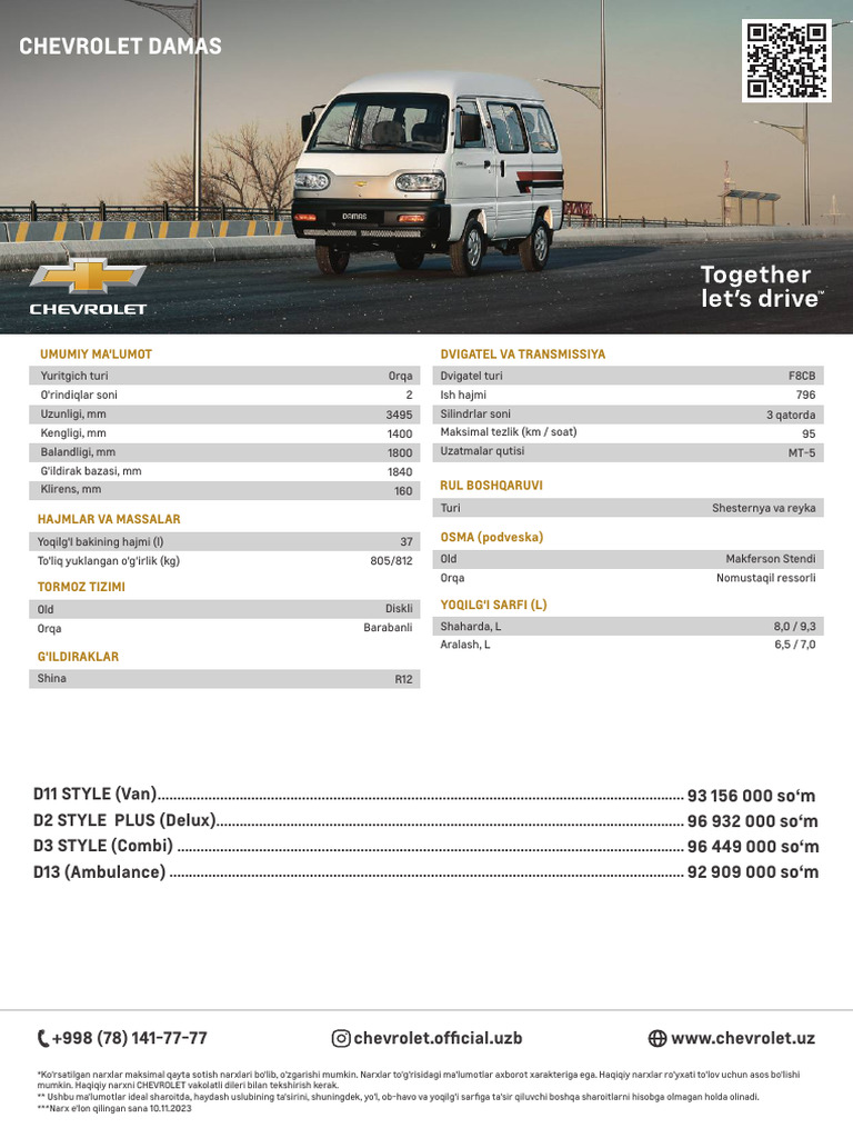 Chevrolet Damas Prices in Uzbekistan 2023 | PDF