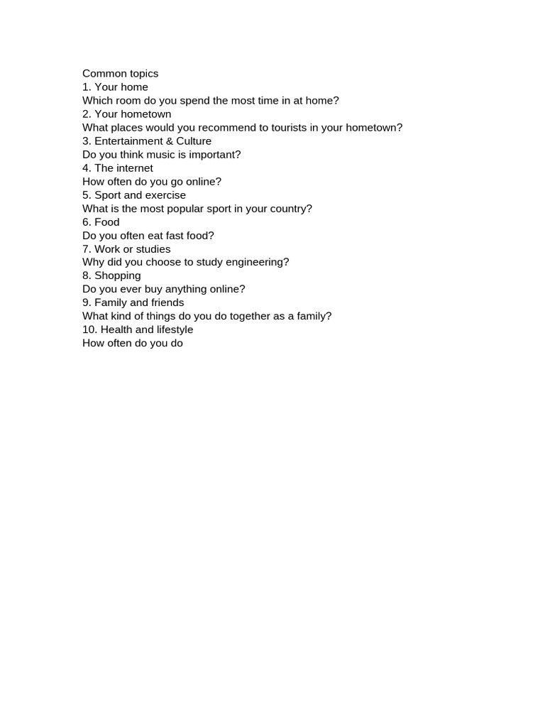 Common Discussion Topics for Conversations | PDF