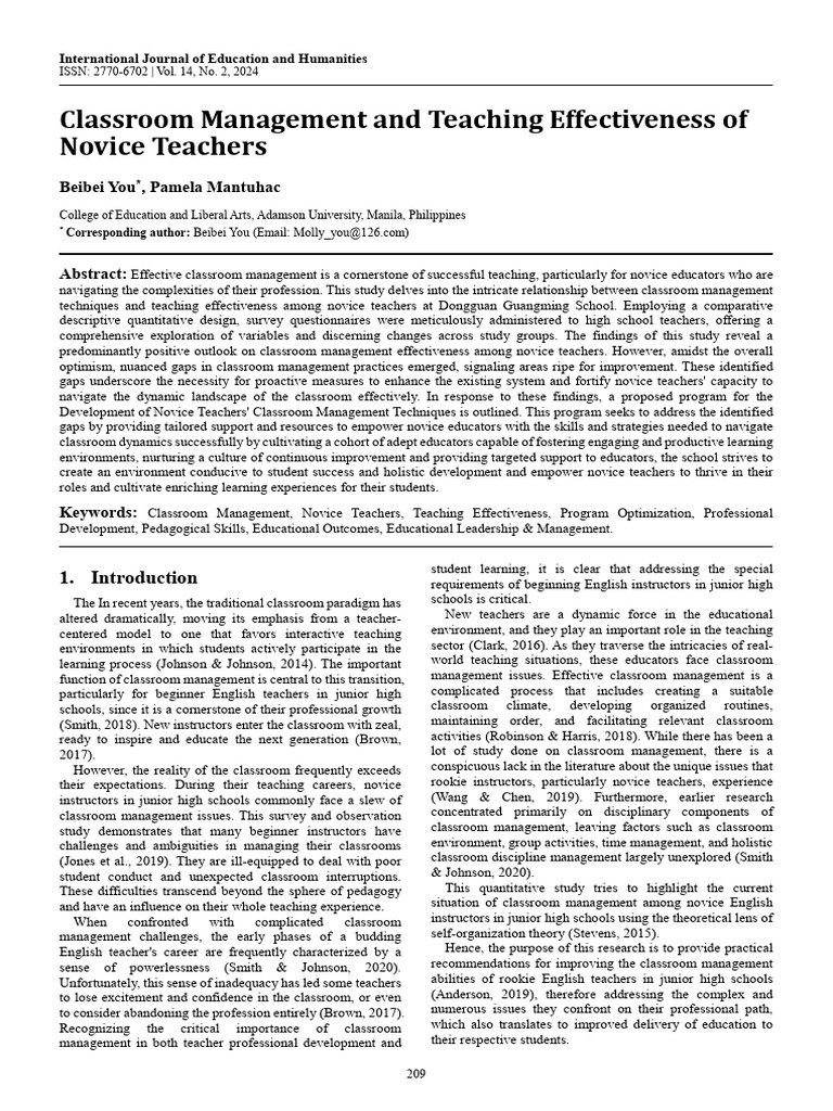 Classroom Management and Teaching Effectiveness of | PDF | Teachers | Classroom Management