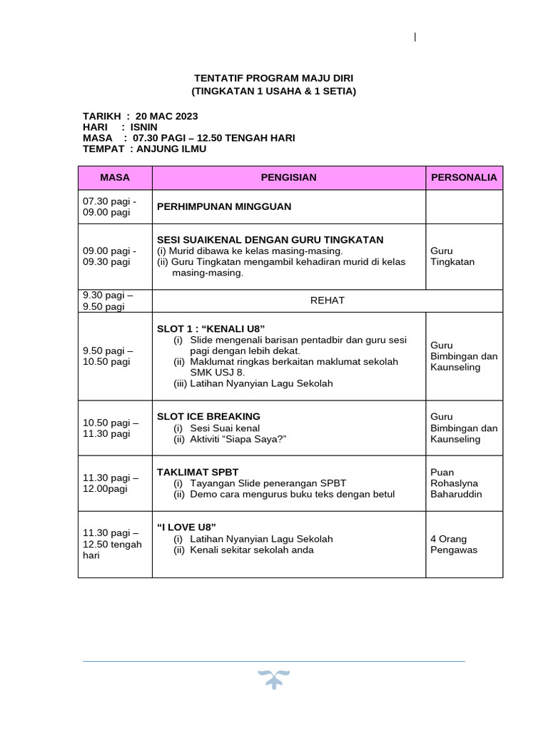 Tentatif Program Maju Diri 20 n 22 | PDF
