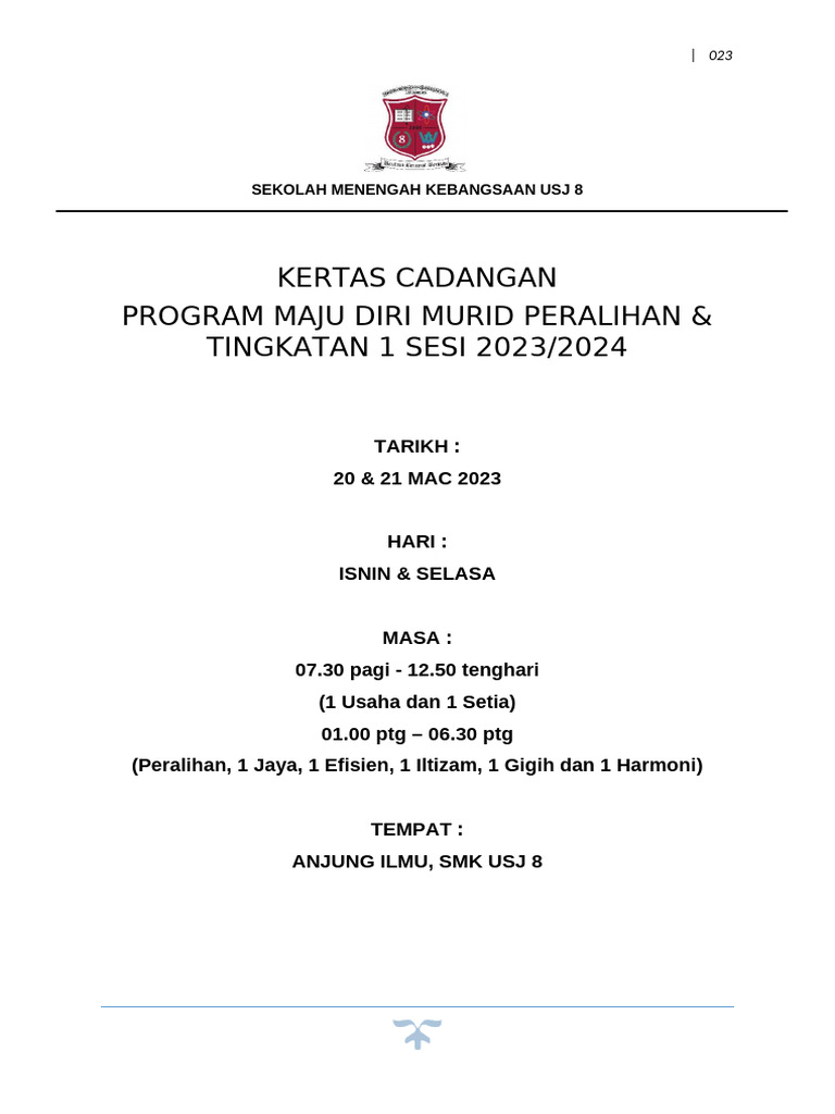 Kertas Kerja Progam Maju Diri Pagi Dan Petang | PDF
