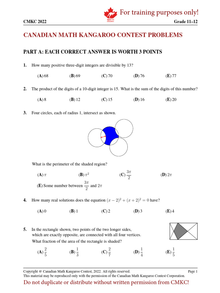 For Training Purposes Only!: Canadian Math Kangaroo Contest Problems ...