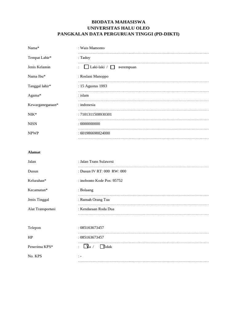 Biodata PPG PD Dikti 1 1 1 | PDF