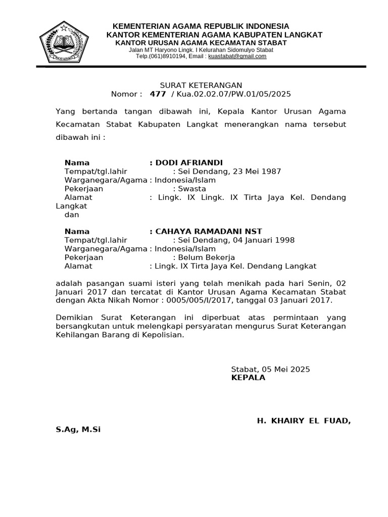 Surat Keterangan Polisi DODI AFRIANDI | PDF