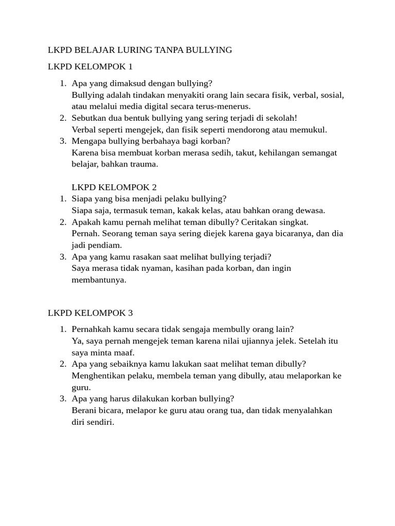 LKPD Belajar Luring Tanpa Bullying PPG | PDF