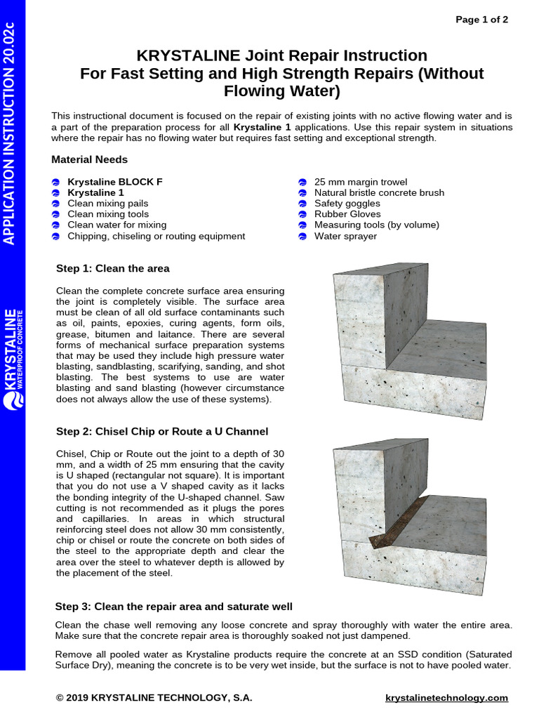 AP 20.02c Krystaline Faster Joint Repair Instructions (Without Flowing ...