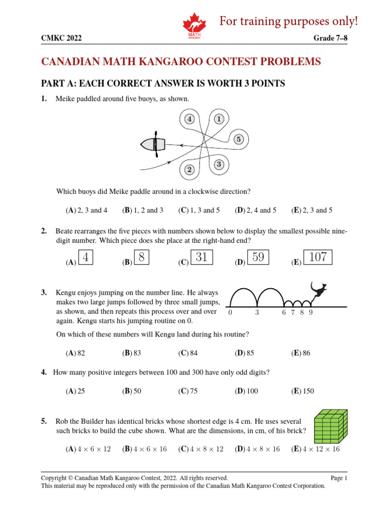 For Training Purposes Only!: Canadian Math Kangaroo Contest Problems ...