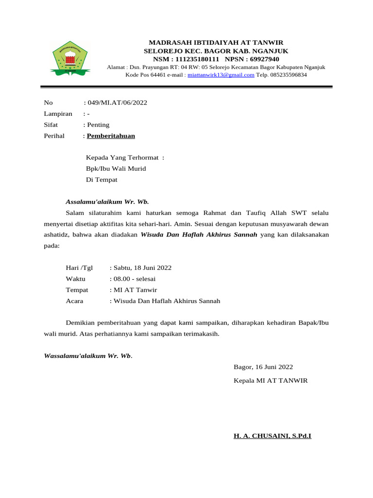 Surat Undangan Haflah | PDF
