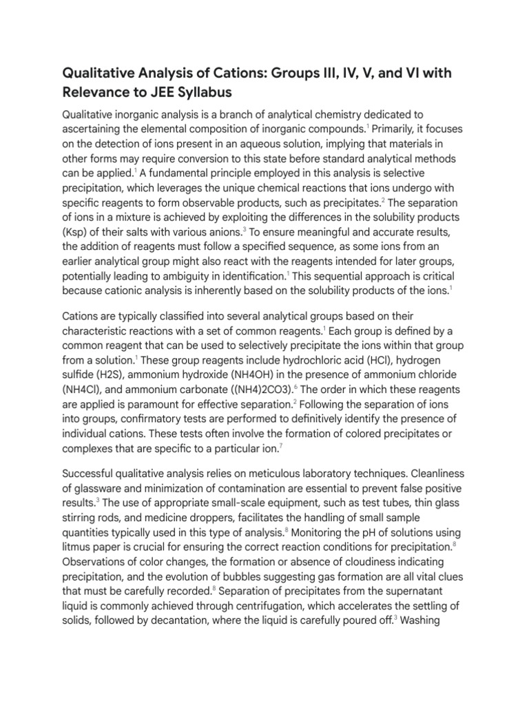 Qualitative Cation Analysis for JEE | PDF | Hydroxide | Ammonium