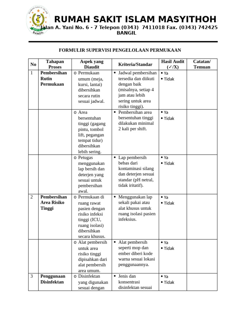 Form Supervisi Pengelolaan Permukaan Lingkungan | PDF