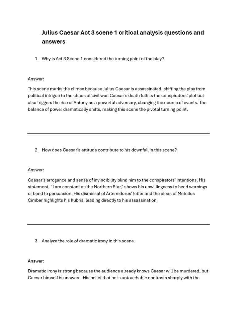 Act 3 Scene 1: Climax Analysis | PDF | Mark Antony | Julius Caesar