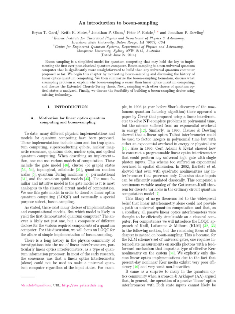 Boson Sampling | PDF | Quantum Computing | Applied Mathematics