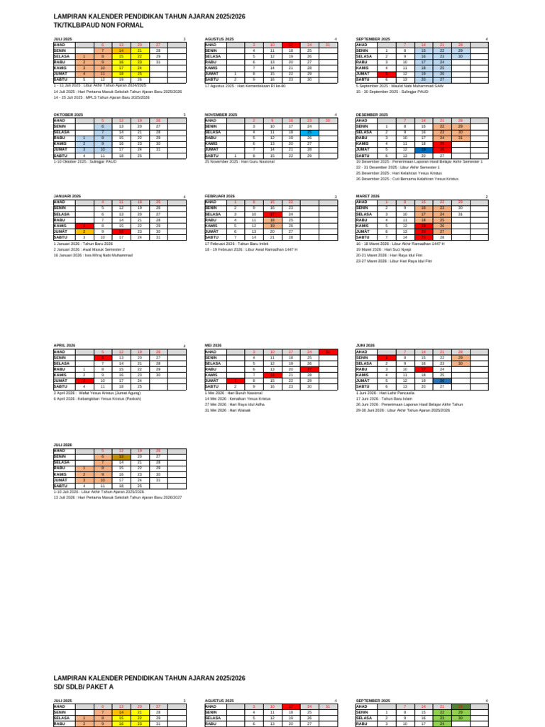 Kalender Pendidikan 2025/2026 PAUD dan SD | PDF