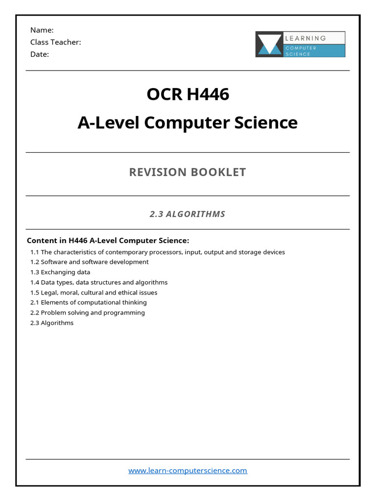 Ocr h446!2!3 Revision Booklet | PDF | Time Complexity | Algorithms And Data Structures