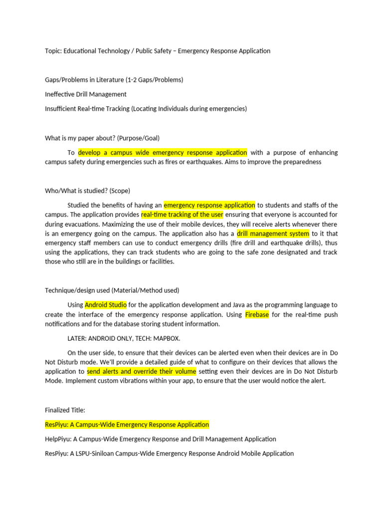 Campus Emergency Response App Development | PDF