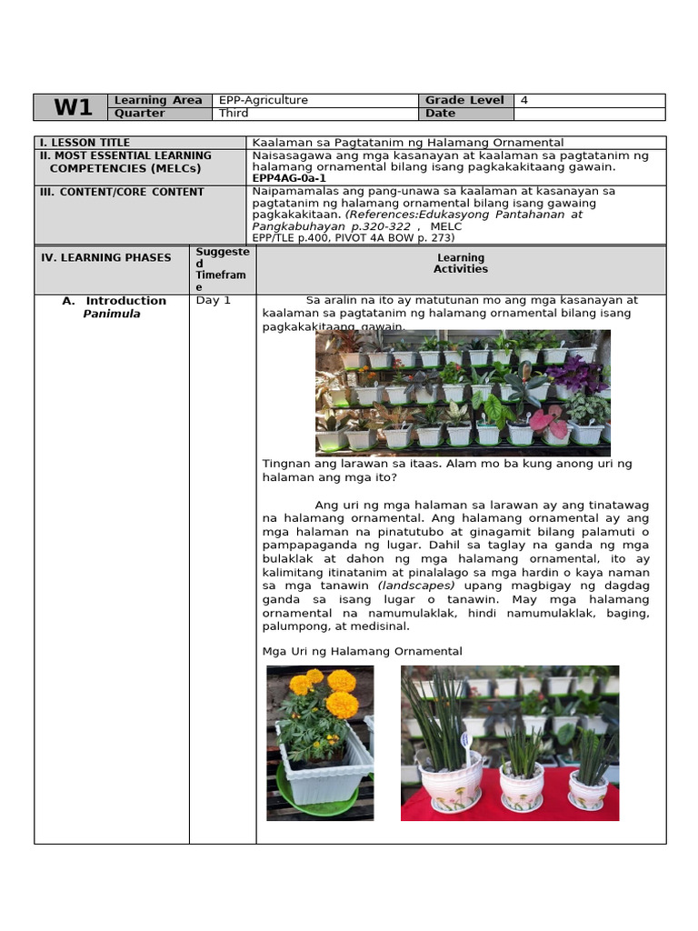Epp Agri 1ST Aug 2023 Cot | PDF