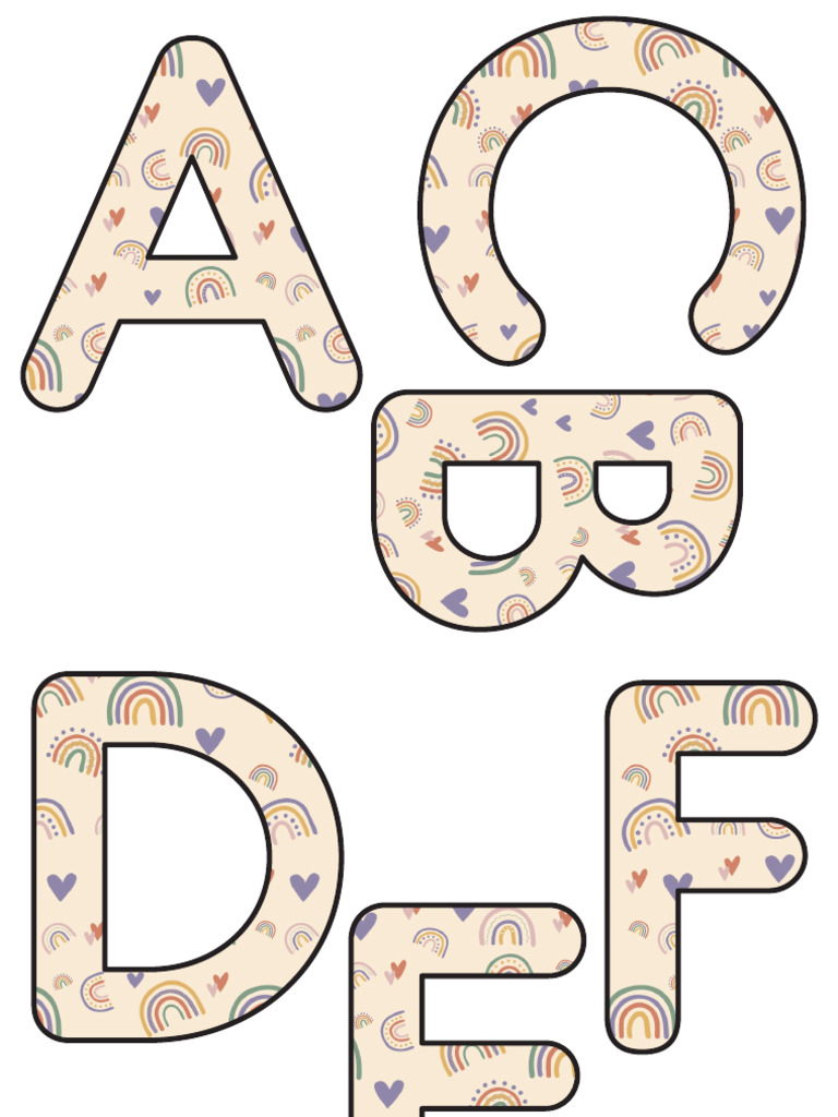 Upper Case Muted Rainbows Bulletin Board Letters and Numbers Pack | PDF